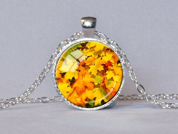 Items similar to FALL LEAVES PENDANT Autumn Jewelry Yellow Orange Red ...