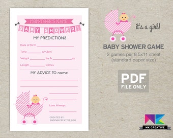 Items similar to Printable Baby Prediction Card. Baby Shower game ...