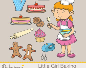 Little Girl Baking - Clip Art