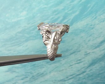 Size 5-9: 15 Carat Oval Cut Mermaid Ring, Man Made Diamond Simulant ...