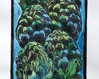 Mackeral: food theme lino cut prints available in black and