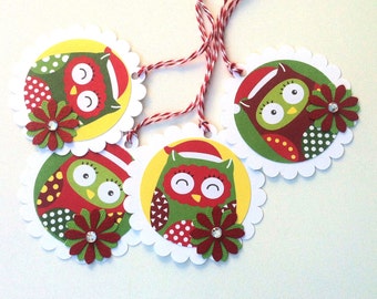 Christmas Owl gift tags. Cute owl gift tag set, with bakers twine ...