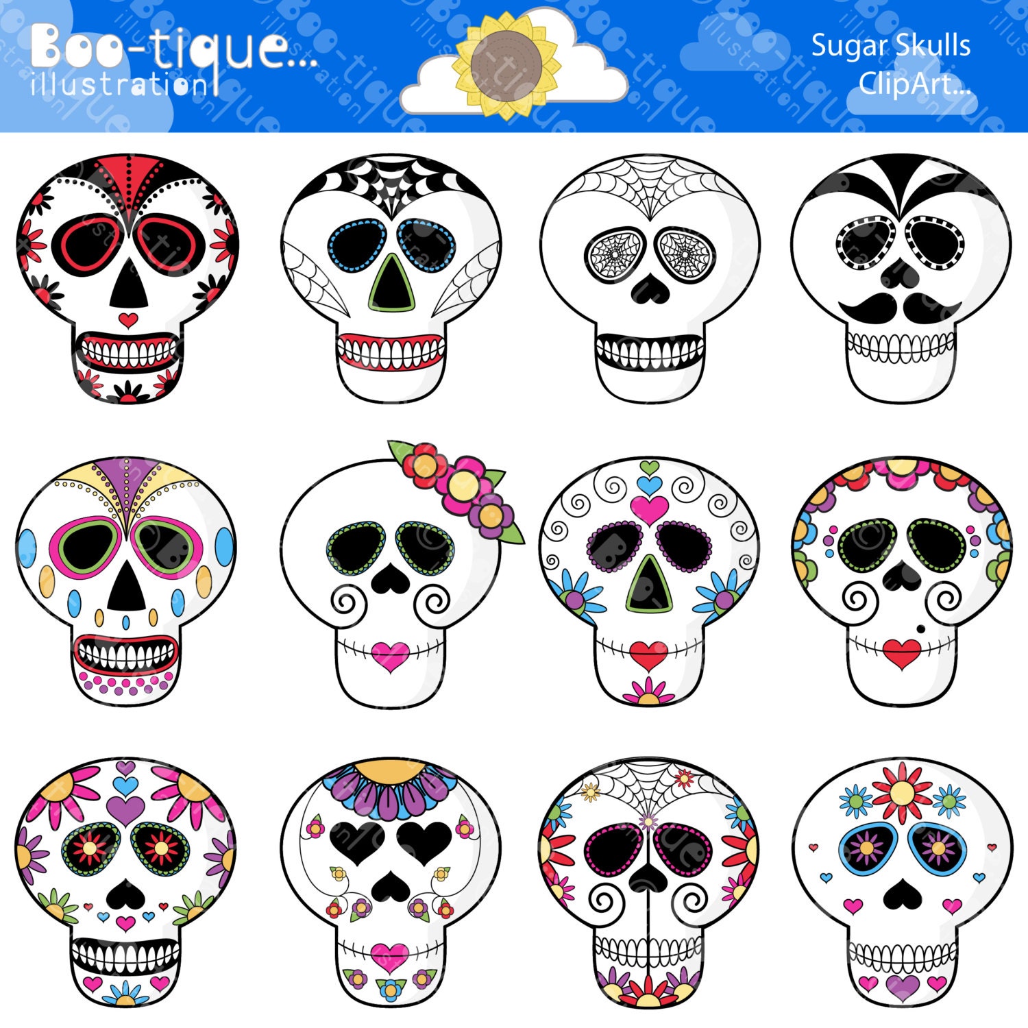 Skulls Clip Art | Boo-tique Illustration Clipart