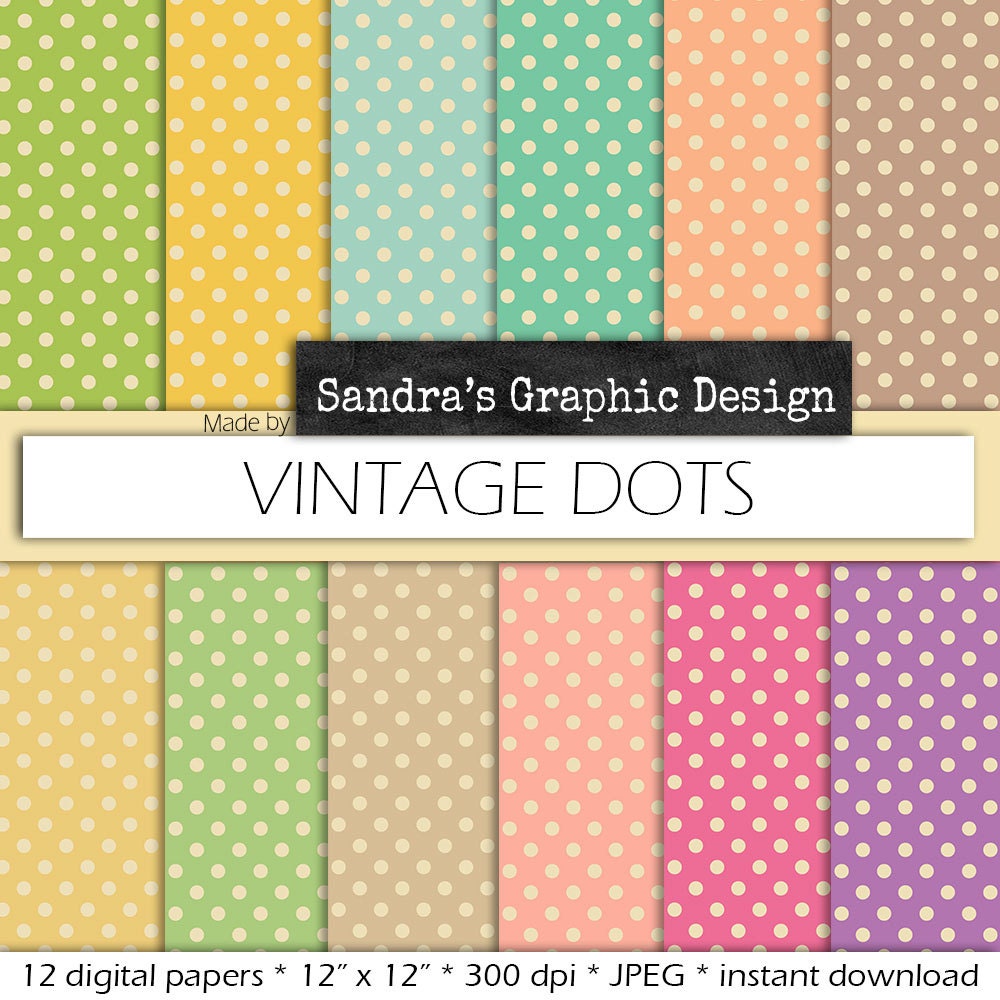 Dots digital paper: DOTS” with dots pattern in various vintage color ...