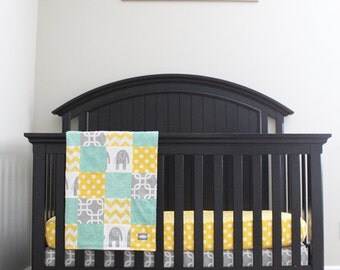 Items similar to Custom Crib Bedding - Teal, Yellow and Grey Baby ...