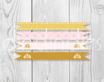 Pink & Gold Princess Party Theme - Princess Party Flags - Straw Flags ...