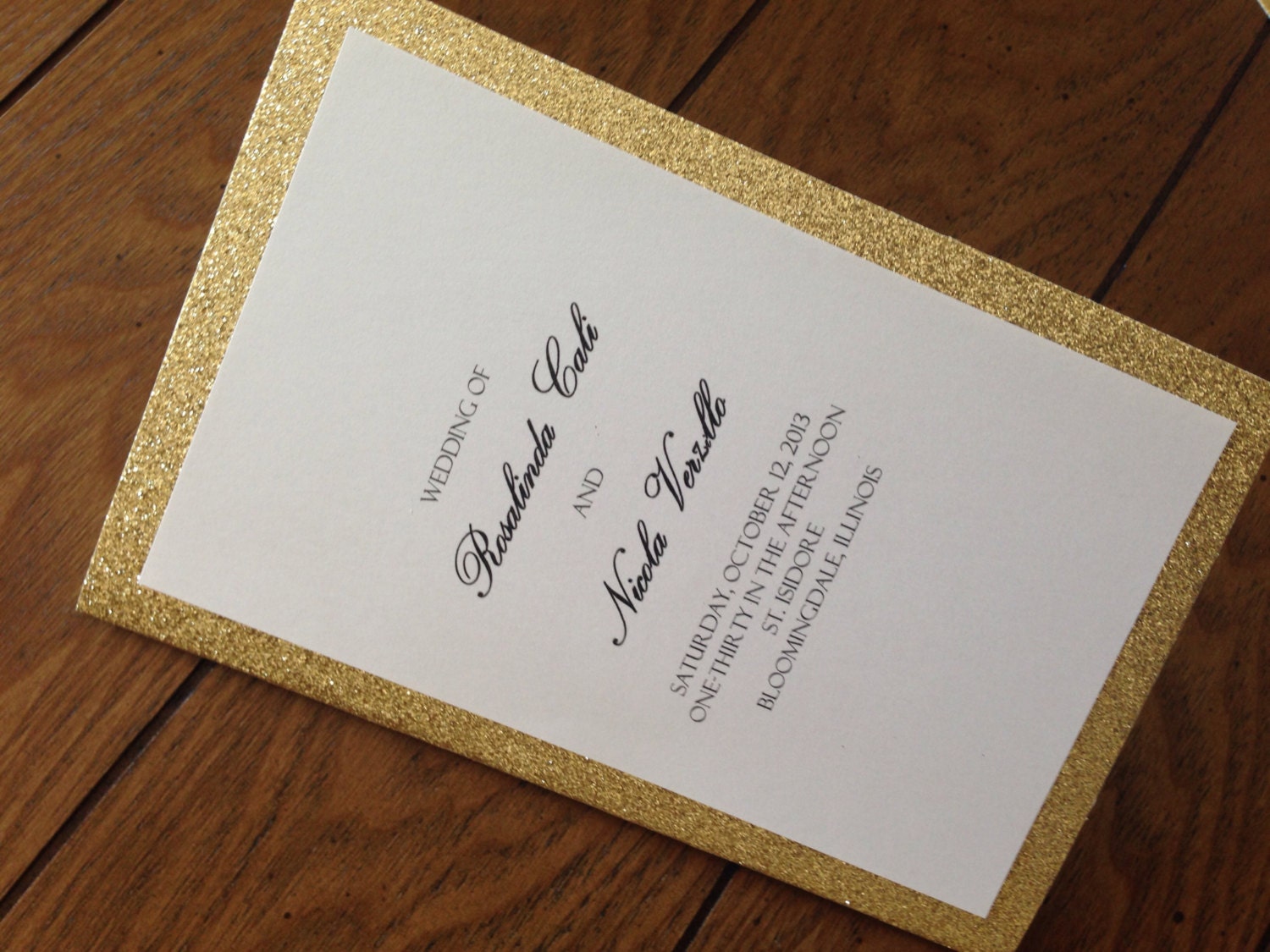 Gold glitter wedding program booklet printed wedding program