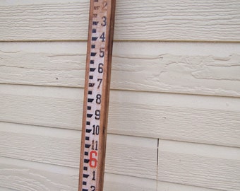Nice vintage wood surveyor stick rod measuring Numbers typography