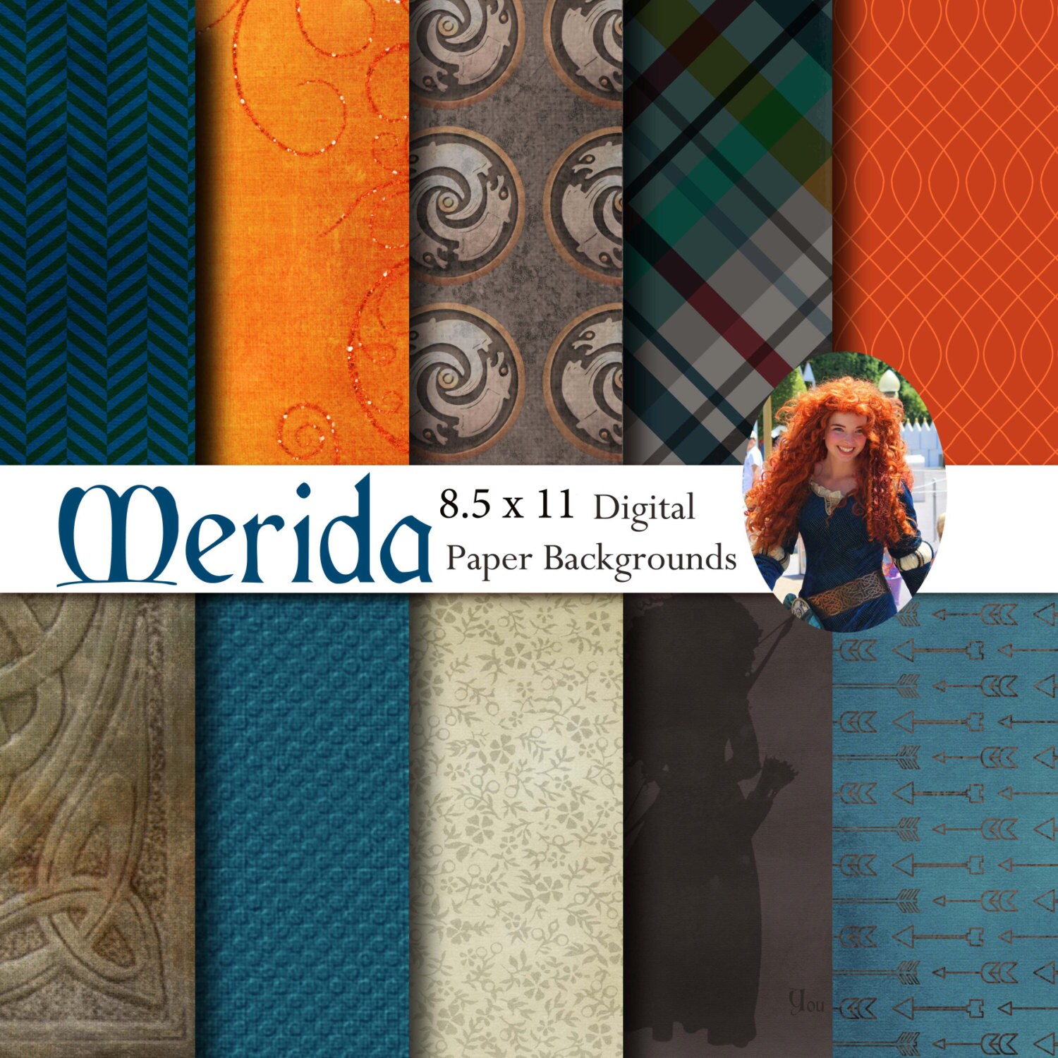 Brave Merida Inspired 8.5x11 A4 Size Digital Paper Backgrounds
