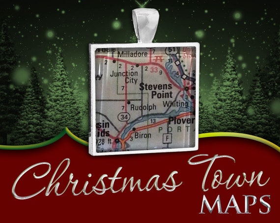 Rudolph Wisconsin Christmas Town Map Pendant by NaturalCharm