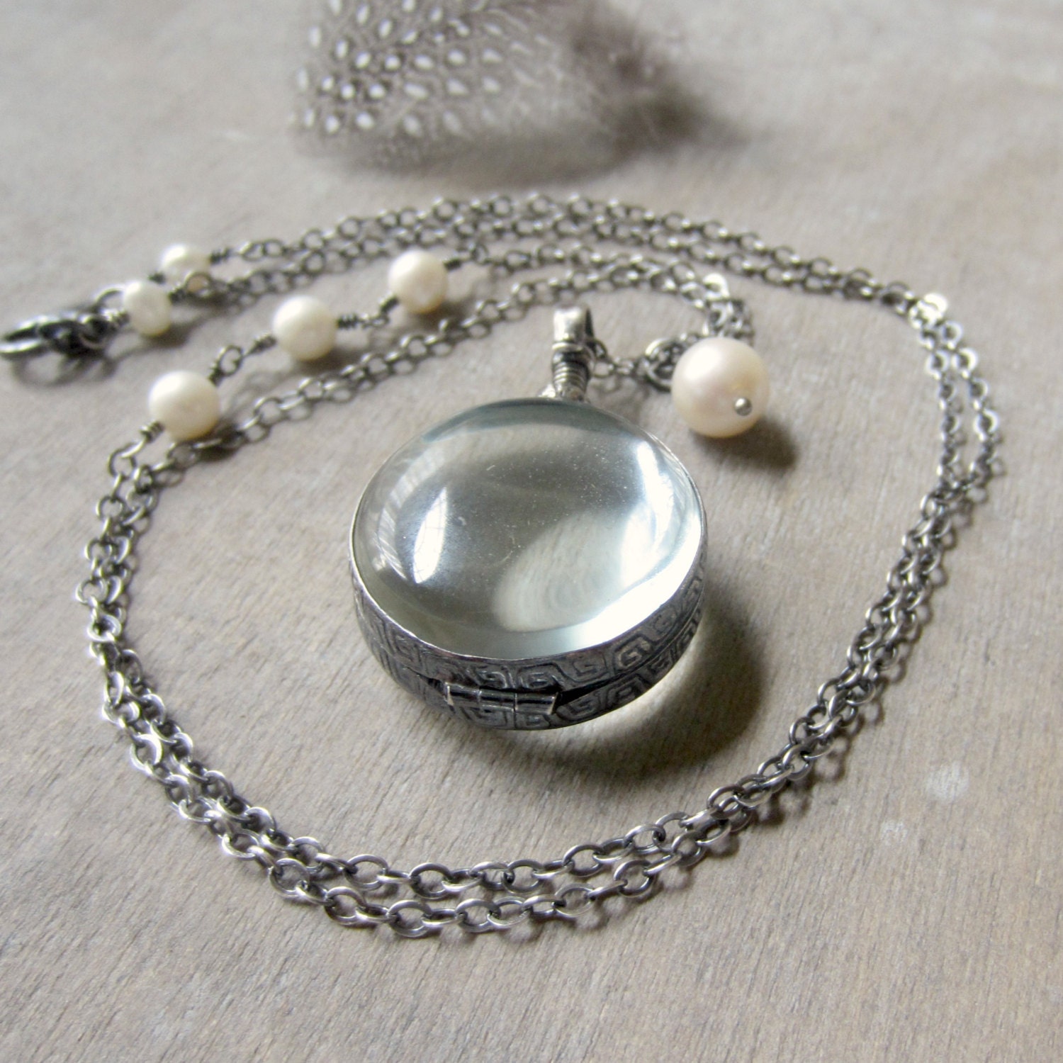 Round Glass Locket Silver Photo Locket Necklace Oxidize