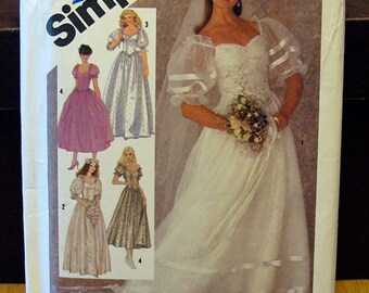 Women's Misses 1980s Bridal Prom Dress Pattern Simplicity