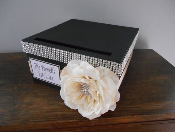 Vintage Glam Wedding Card Box Modern Black and Champagne
