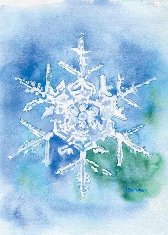 Snowflake Watercolor Painting 5 x 7 Giclee Print