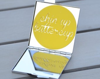 Ready to ship | Chin up buttercup compact mirror in yellow | Gift under ...