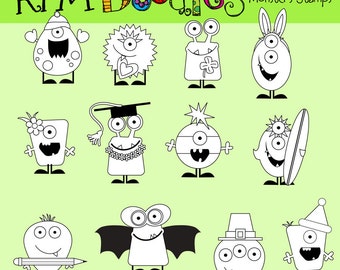 KPM girly monster clip art by kpmdoodles on Etsy