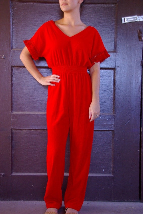 NWT Vintage 1970s Red Terry Cloth Jumpsuit by SunRipenedVintage