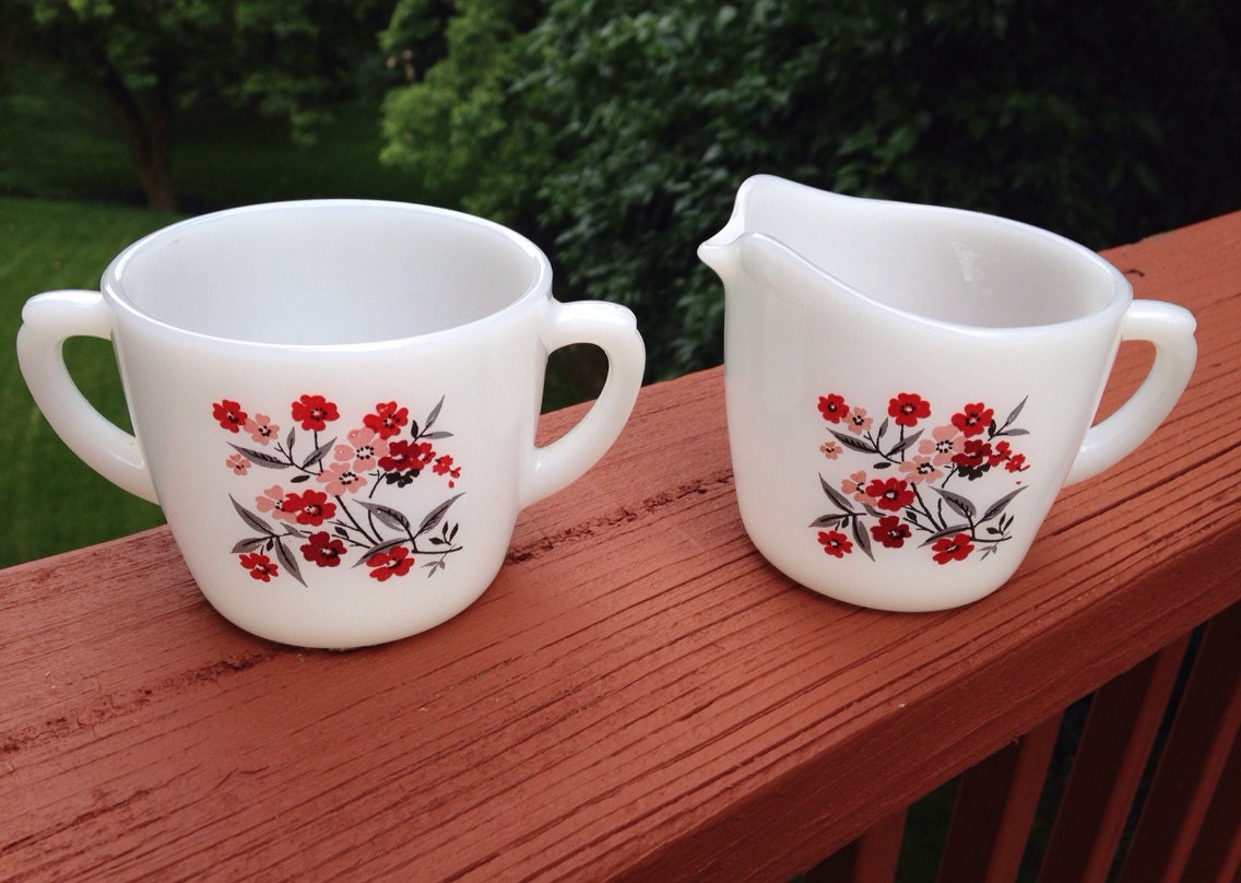 1960s Fire King Sugar Bowl and Creamer Set, Primrose Fire King milk ...