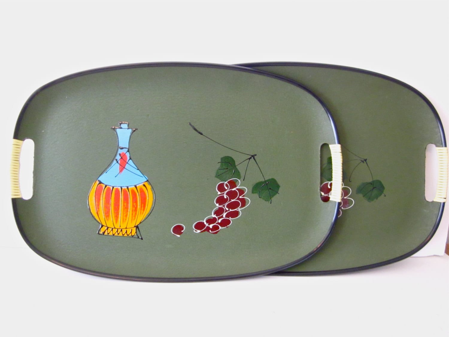 Vintage plastic trays, pair of green trays, mid century serving ...