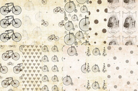 Bike Digital Papers Vintage Bicycle by CinnamonCoffeeStudio