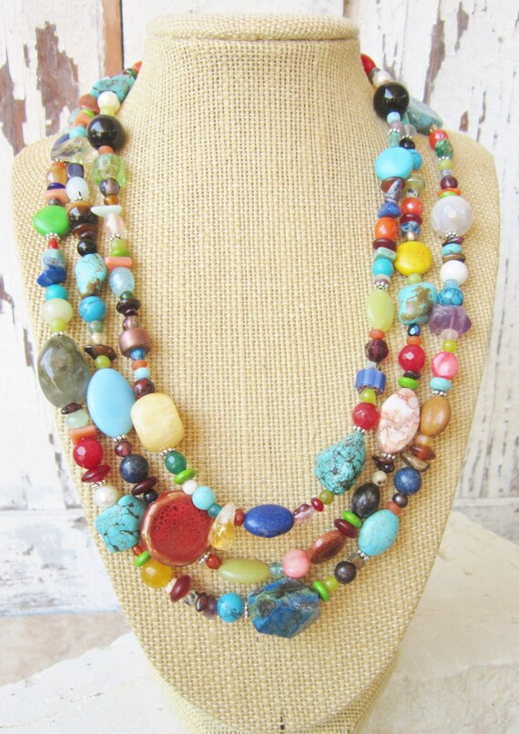 Semi Precious Stone Necklace.Multi Color by JensBeadBox on Etsy
