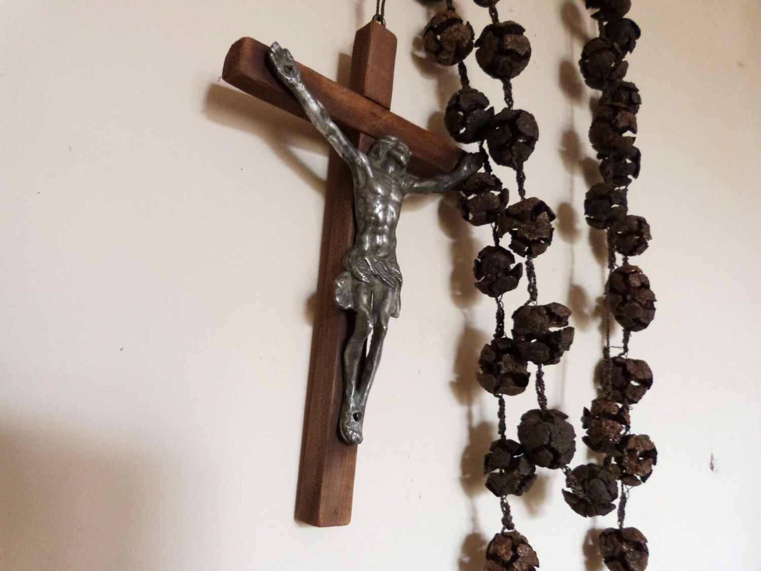 French religious antique pine cone rosary necklace pine cone