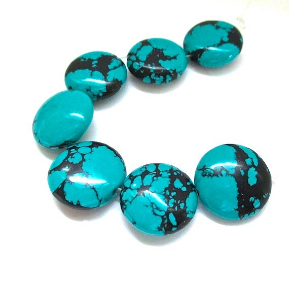 Turquoise Blue Magnesite Gemstone Beads 14mm Dime Coins 7