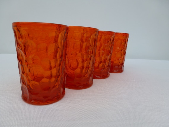 Vintage Glass Set Orange 1970's Glassware Glasses