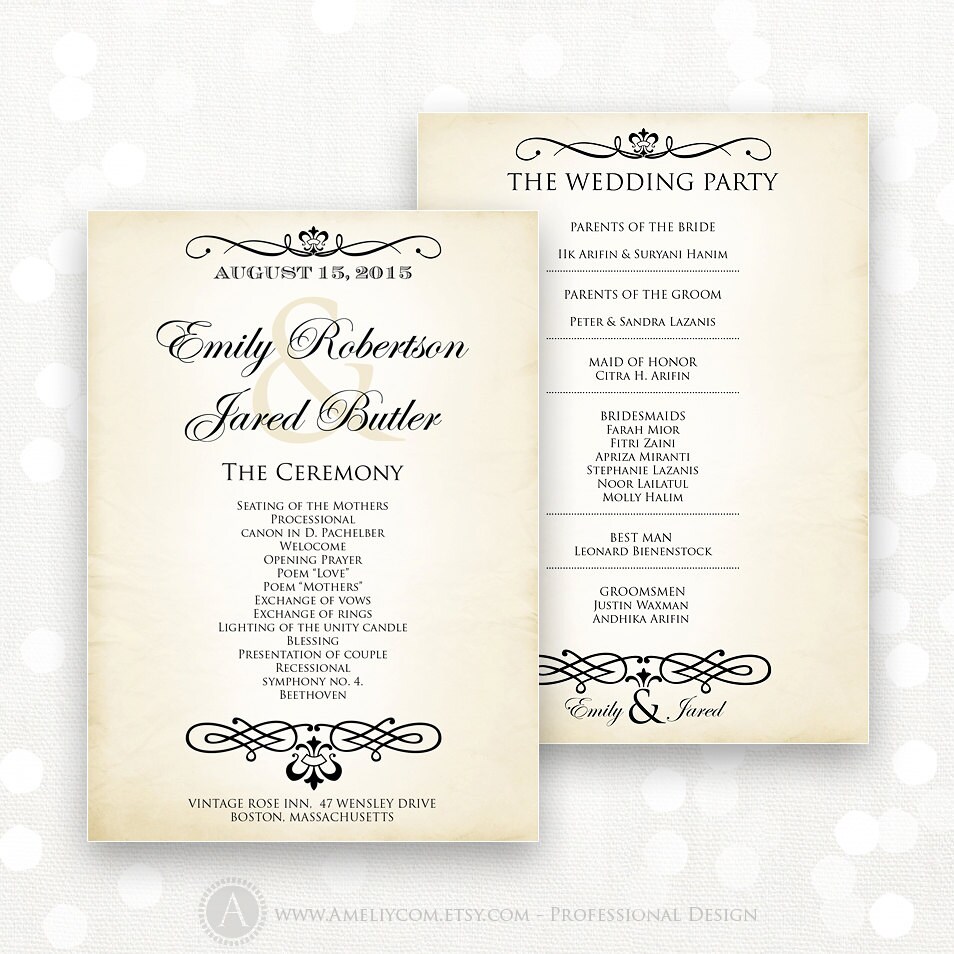 Printable Wedding Programs EDITABLE Template Instant