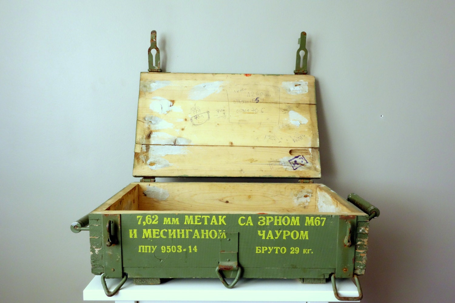 RESERVED Vintage Soviet Ammo Crate Green Wooden Box from