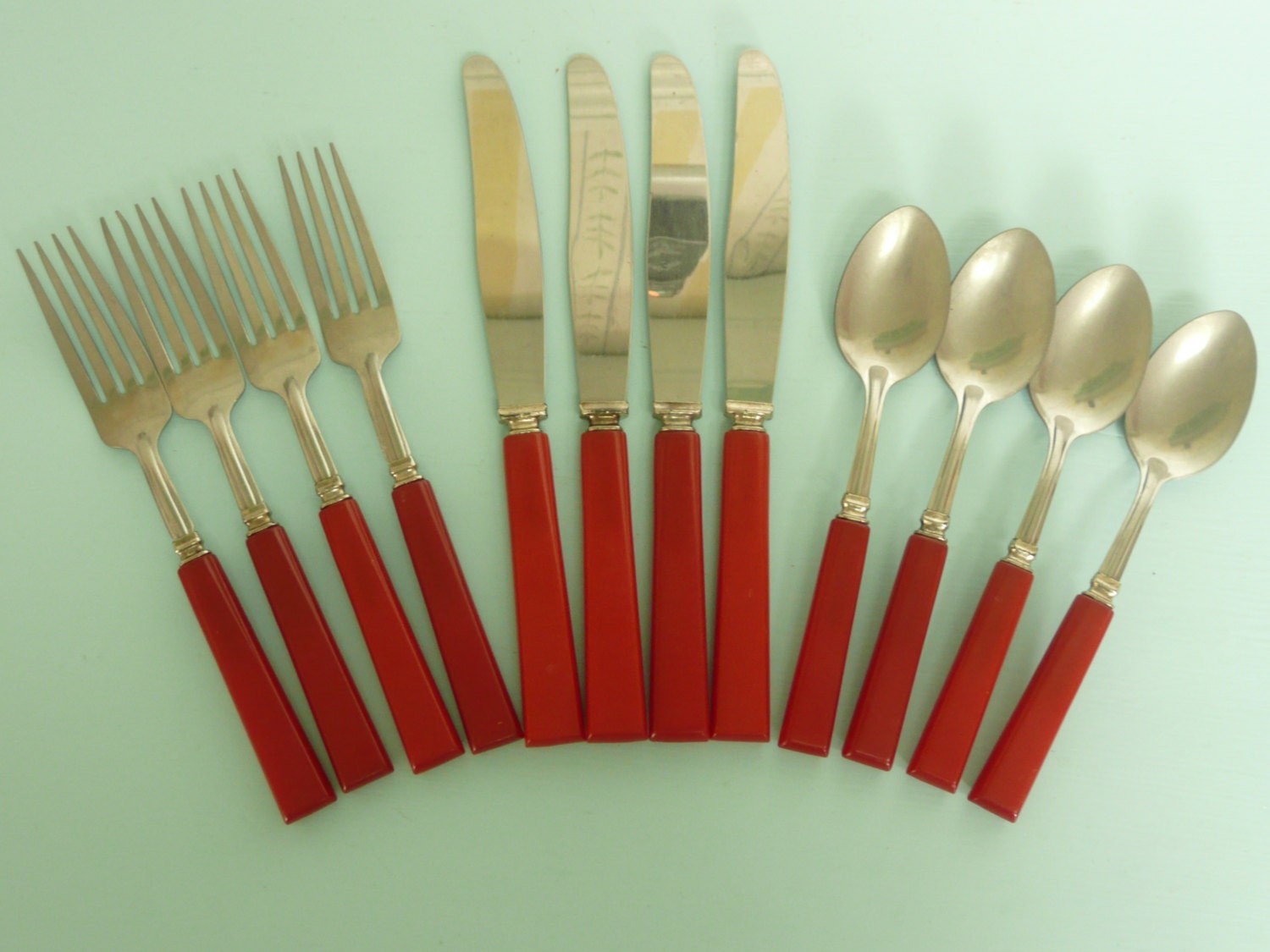Vintage Bakelite MATCHING SET Cherry Red Flatware Silverware