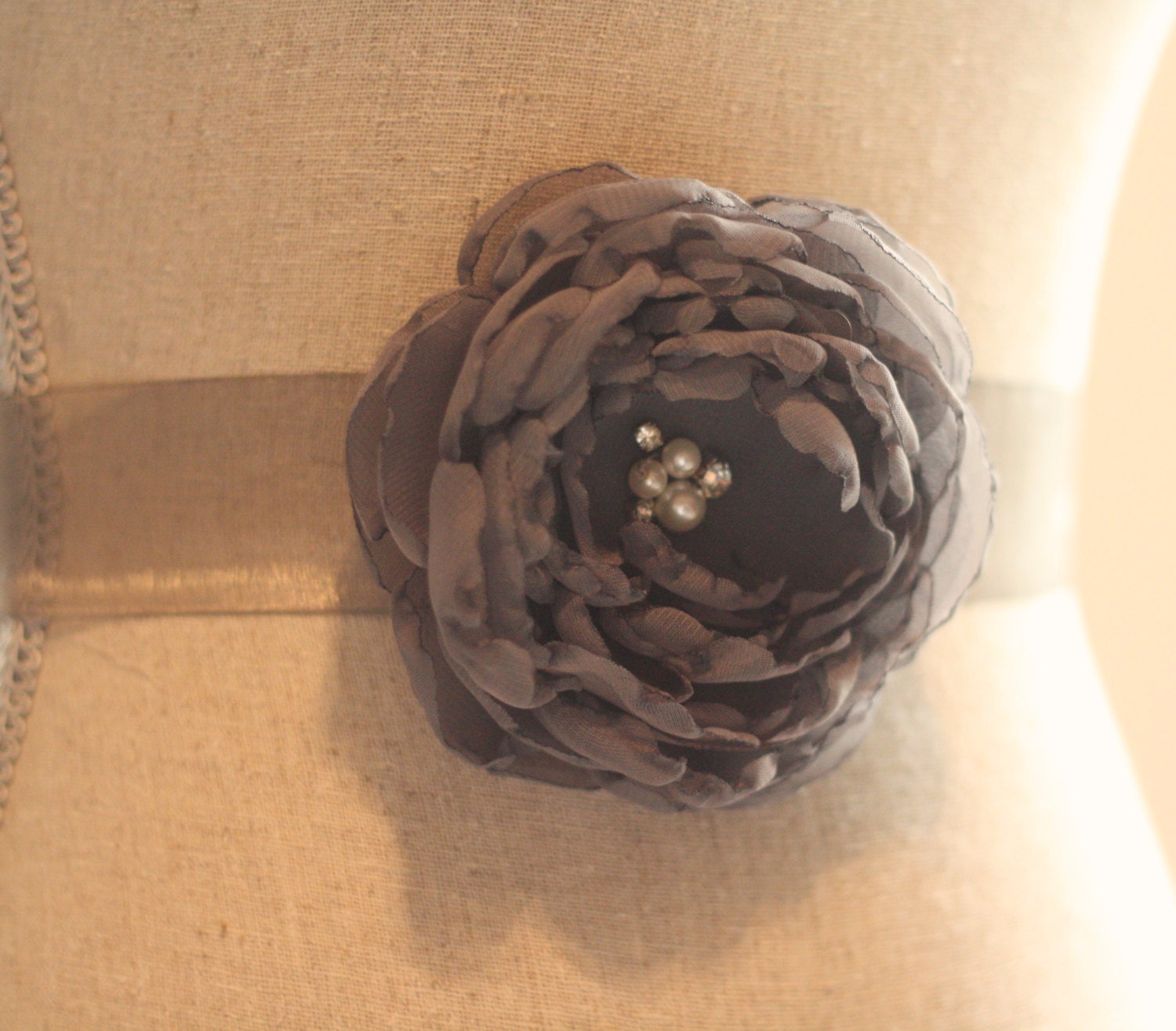 Custom Grey Flower Sash Grey Wedding Sash Flowergirl Sash