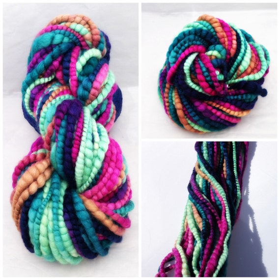 Items similar to Handspun Art Yarn - Super Bulky Plied Yarn - Bluefaced ...