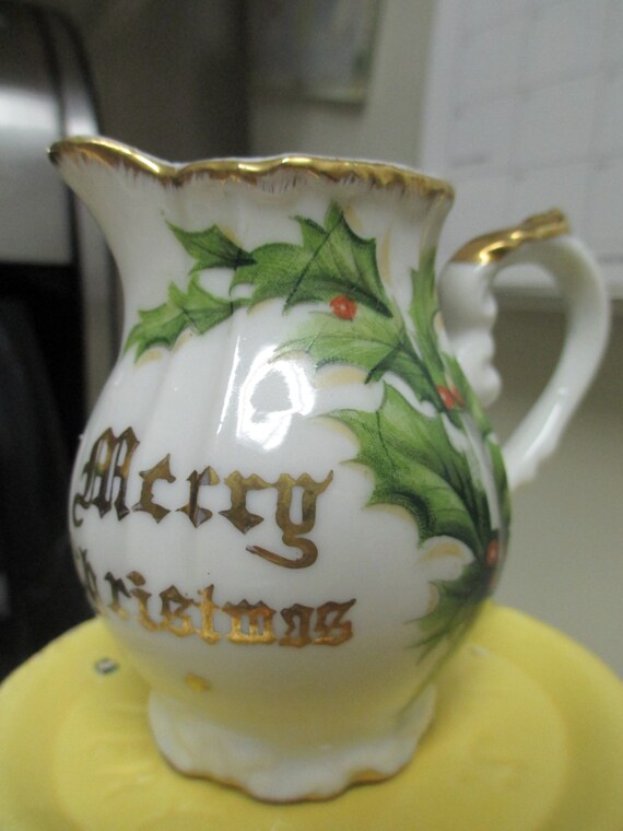 Items similar to Vintage MERRY CHRISTMAS Porcelain Pitcher Creamer by ...