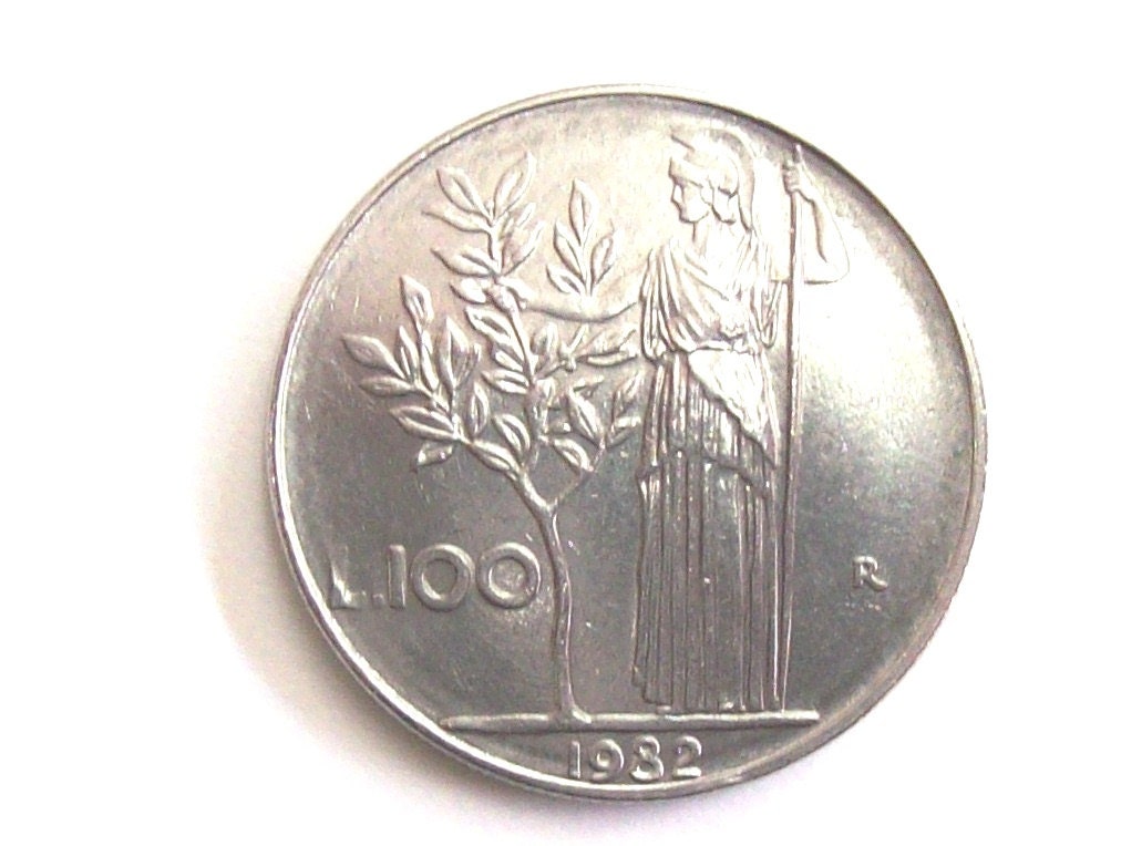 Vintage Italy 1982 lire 100 coin Italian Republic.Bay Tree