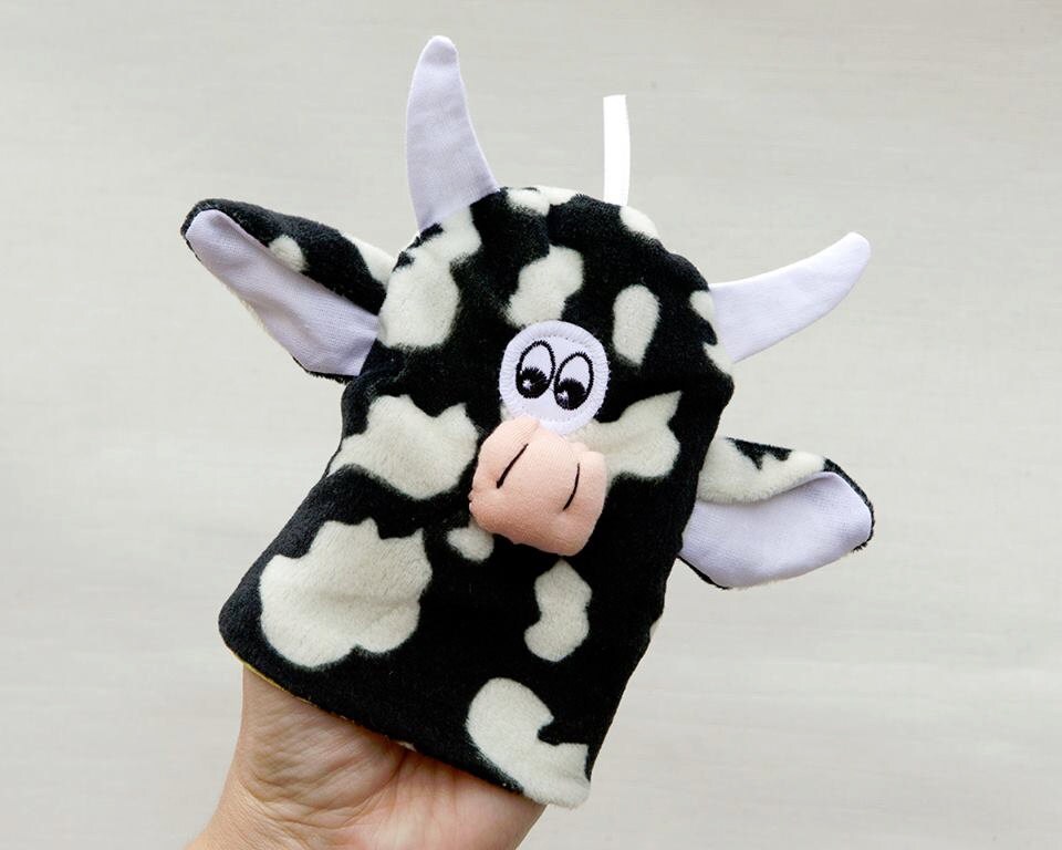 Cow Hand Puppet Black and White Farm animal by Puppetsinabag