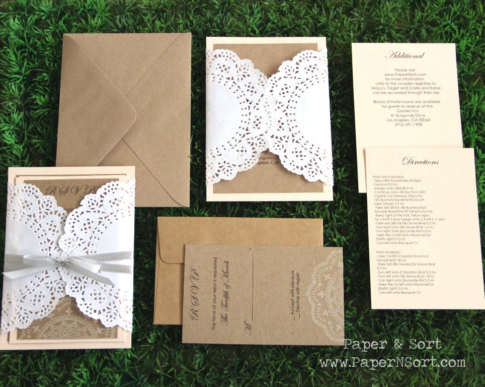 Gate Fold Rustic Southern Wedding Invitation Suite with Doily – Invite ...