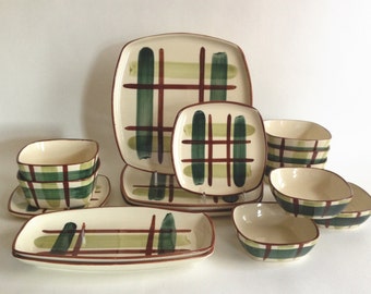 Vintage Blair 'Gay Plaid' Dinnerware Set / Square Green Plaid Plates ...