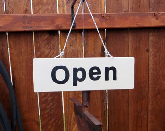 OPEN/CLOSED sign in soft white with black letters for shop or business!