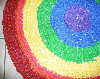 Handmade Rag Rug Cotton Crochet Rug Round 3 Foot Rainbow Rug Red Orange ...