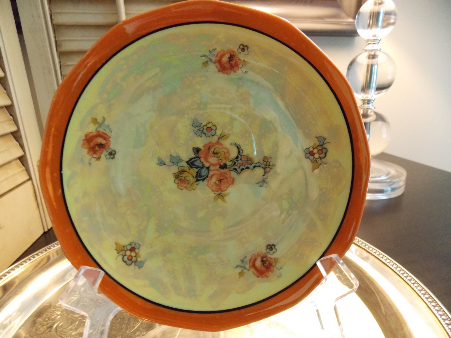 VINTAGE CHINA Lusterware PLATE, Lusterware Floral Serving Dish, Made in ...