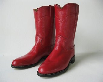 Vintage Red Leather Original Justin Roper Boots, MINT CONDITION, Size 7 B
