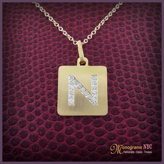Items similar to 14kt. Gold Diamond Initial Square Pendant ...