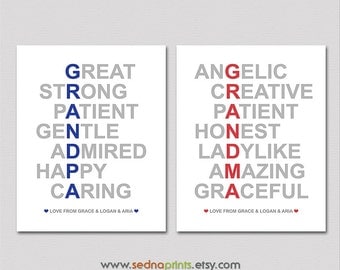 Navy red and grey GRANDPARENTS gift Art Print Set -8x10- gift from ...