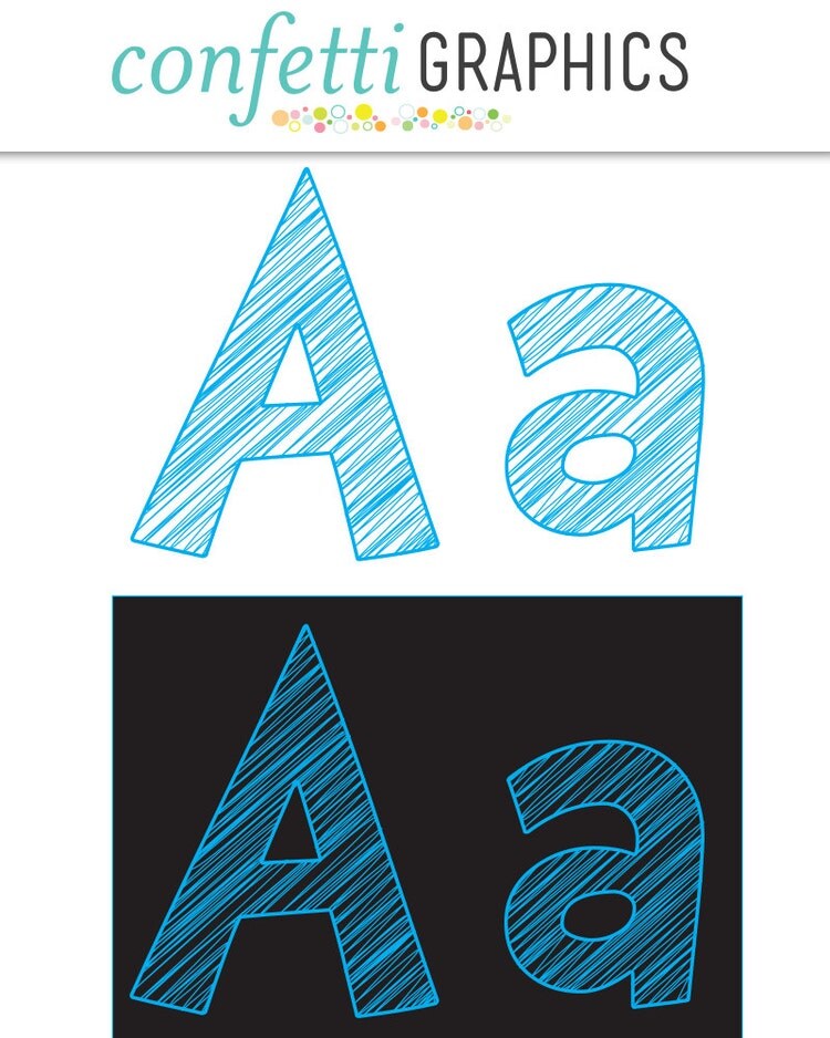 Scribble Alphabet Blue Clip Art 74 Uppercase by ConfettiGraphics