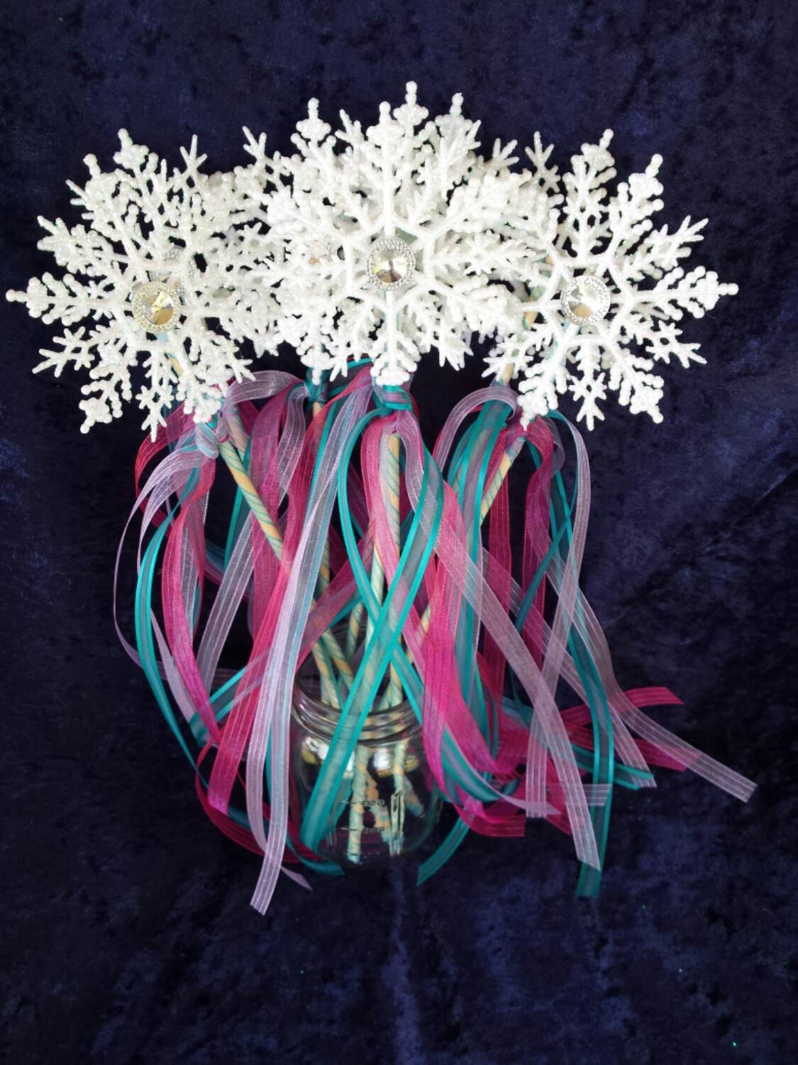 Beautiful Frozen inspired glitter snowflake wands party favor