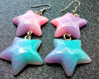 Pastel Goth / Colorful Star Dangle Earrings / Ombre Star Jewelry ...