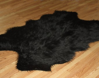 3' Round Premium Black fur rug non-slip washable great for