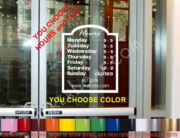 STORE HOURS CuStOm Window Decal Business Shop Storefront Vinyl