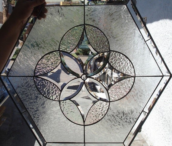 Hexagon Beveled Clear Stained Glass Window by ArtGlassWindows